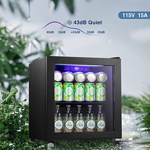 R.W.FLAME Beverage Refrigerator Cooler, Mini fridge with Double Glass Door and LED Lights, Small Refrigerator for Office, Home or Bedroom, Wine Cooler Digital Temperature Control