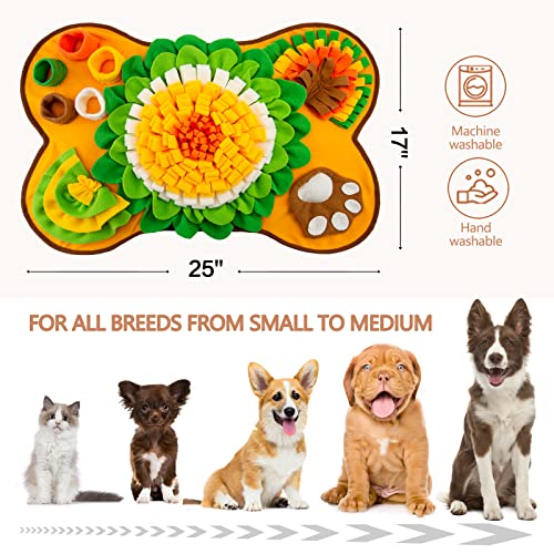 GoxRunx Pet Snuffle Mat for Small and Medium Dogs, Interactive Sniff Feeding Mat for Puppies, Slow Feeder Dog Treat Mat for Training and Stress Relief (Bone Shape)