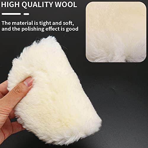 SI FANG 8Pcs 4 Inch Wool Polishing-Buffing Pads Kit with Hook & Loop Backer Plate M10 Thread Drill Adapter, Wool Waxing Polishing Pad and Felt Buffing Wheel Car Buffer Drill Attachment