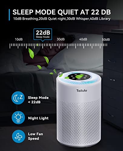 Air Purifier for Bedroom, H13 True HEPA Air Purifier for Home Large Room Up to 1722ft², with Night Light, 4 Timer, Light, Child Lock for Allergies Pets Dust Smoke Pollen Dander Hair Smell and Dog Odor