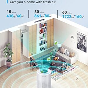 Air Purifier for Bedroom, H13 True HEPA Air Purifier for Home Large Room Up to 1722ft², with Night Light, 4 Timer, Light, Child Lock for Allergies Pets Dust Smoke Pollen Dander Hair Smell and Dog Odor