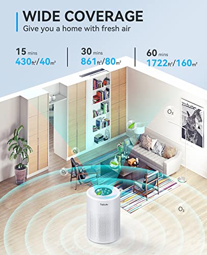 Air Purifier for Bedroom, H13 True HEPA Air Purifier for Home Large Room Up to 1722ft², with Night Light, 4 Timer, Light, Child Lock for Allergies Pets Dust Smoke Pollen Dander Hair Smell and Dog Odor