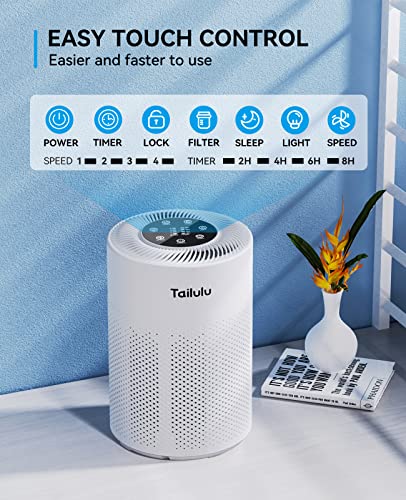 Air Purifier for Bedroom, H13 True HEPA Air Purifier for Home Large Room Up to 1722ft², with Night Light, 4 Timer, Light, Child Lock for Allergies Pets Dust Smoke Pollen Dander Hair Smell and Dog Odor