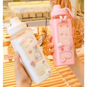 WANGZMTOU Kawaii Bear Pastel Water Bottle With 3D Sticker 700ml Plastic Travel Tea Juice Milk Portable Cute Shaker Drink Bottle Gift (White)