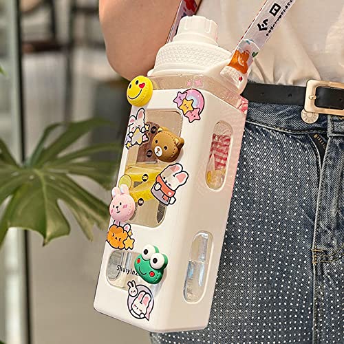 WANGZMTOU Kawaii Bear Pastel Water Bottle With 3D Sticker 700ml Plastic Travel Tea Juice Milk Portable Cute Shaker Drink Bottle Gift (White)