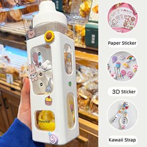 WANGZMTOU Kawaii Bear Pastel Water Bottle With 3D Sticker 700ml Plastic Travel Tea Juice Milk Portable Cute Shaker Drink Bottle Gift (White)