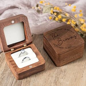 funmii custom wedding ring box, engraved wodden engagement ring box, square ring holder for 2 rings, proposal wedding ceremony ring bearer jewelry box gifts