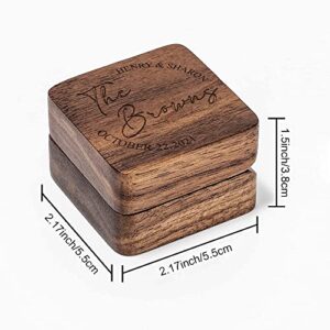 Funmii Custom Wedding Ring Box, Engraved Wodden Engagement Ring Box, Square Ring Holder for 2 Rings, Proposal Wedding Ceremony Ring Bearer Jewelry Box Gifts