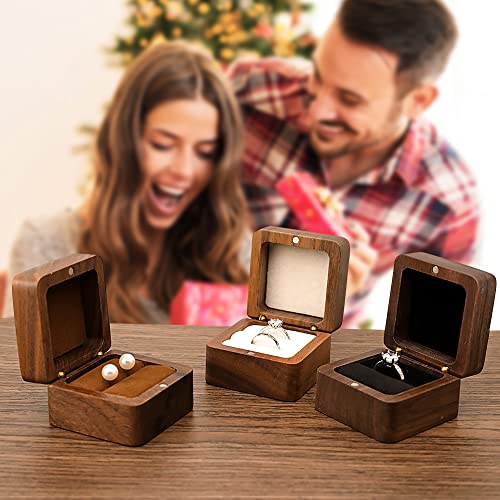 Funmii Custom Wedding Ring Box, Engraved Wodden Engagement Ring Box, Square Ring Holder for 2 Rings, Proposal Wedding Ceremony Ring Bearer Jewelry Box Gifts