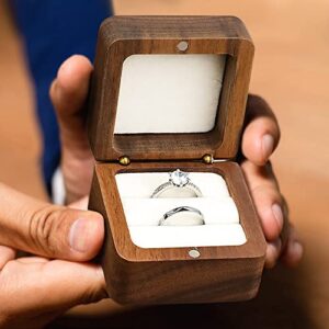 Funmii Custom Wedding Ring Box, Engraved Wodden Engagement Ring Box, Square Ring Holder for 2 Rings, Proposal Wedding Ceremony Ring Bearer Jewelry Box Gifts