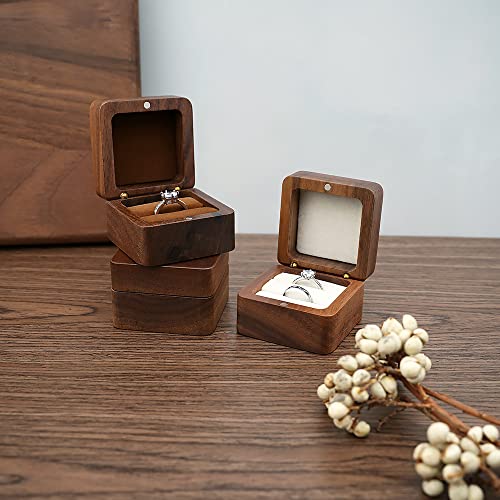 Funmii Custom Wedding Ring Box, Engraved Wodden Engagement Ring Box, Square Ring Holder for 2 Rings, Proposal Wedding Ceremony Ring Bearer Jewelry Box Gifts