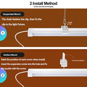 FAITHSAIL 4FT LED Shop Light, 40W LED Utility Light with Plug, 4000 LM, 4000K, 48 Inch LED Garage Light with Hanging Chain for Garage, Basement, Workshop, Hanging or Flush Mount, Non-Linkable, 1 Pack