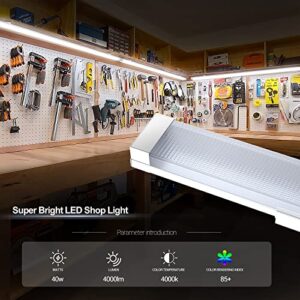 FAITHSAIL 4FT LED Shop Light, 40W LED Utility Light with Plug, 4000 LM, 4000K, 48 Inch LED Garage Light with Hanging Chain for Garage, Basement, Workshop, Hanging or Flush Mount, Non-Linkable, 1 Pack