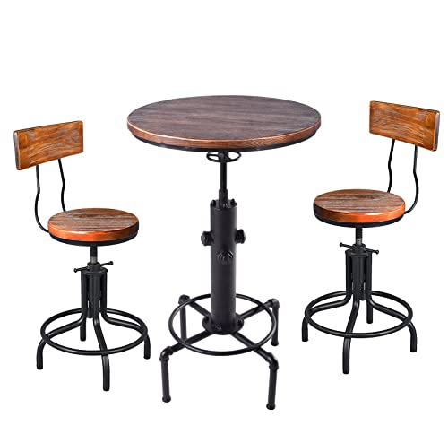 FUBIRUO 3 Piece Pub Dining Set, Modern Round bar Table and Stools for 2 ，Kitchen Counter Height Wood Top Bistro Pub Table Easy Assemble for Dining Room, Kitchen, Living Room