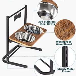 Realyoo Dog Elevated Bowls with Slow Feeder, 11 Heights 15° Tilted Stainless Steel Raised Dog Bowls Stand, Metal Food and Water Bowl for Large Medium Small Dogs and Cats