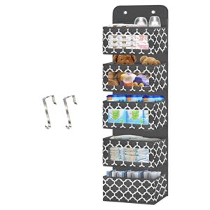 veronly over the door hanging organizer - coset door pantry storage with 5 pockets, sturdy back of door organizer with 2 metal hooks and pvc window for nursery, bathroom, bedroom, kitchen, dorm, rv