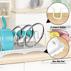 Midyb Pot and Pan Organizers Rack, Pots Lids Storage Holder with 5 Adjustable Compartments & 1 Long Compartment, Pot Rack Organizer for Kitchen Cabinet