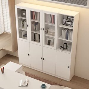 FAMAPY Storage Cabinet Set Bookcase Cabinet Display Cabinet with Glass Doors, Bookcase with Doors, Open Shelves, Black Handles, for Living Room White (62.9”W x 12.2”D x 70.9”H)