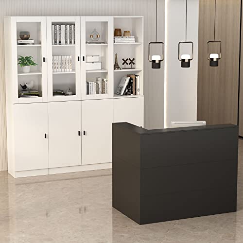 FAMAPY Storage Cabinet Set Bookcase Cabinet Display Cabinet with Glass Doors, Bookcase with Doors, Open Shelves, Black Handles, for Living Room White (62.9”W x 12.2”D x 70.9”H)