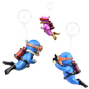 3 pack fish tank decorations,cartoon little diver aquarium decoration fish tank aquarium diver ornament floating aquarium accessories