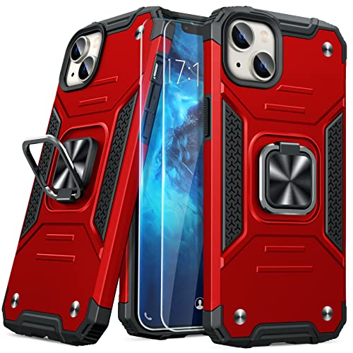 JAME for iPhone 14 Plus Case with Screen Protector, Case for iPhone 14 Plus Military Grade Drop Protective for Women & Men, Heavy Duty Shockproof with Ring Kicstand Case for iPhone 14 Plus-Red