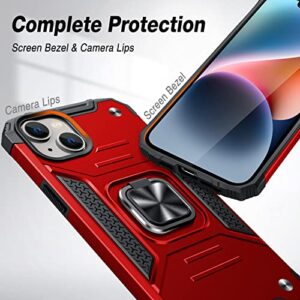 JAME for iPhone 14 Plus Case with Screen Protector, Case for iPhone 14 Plus Military Grade Drop Protective for Women & Men, Heavy Duty Shockproof with Ring Kicstand Case for iPhone 14 Plus-Red