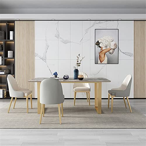 LAKIQ Modern Rectangle Dining Table Sintered Stone Small Apartment Kitchen Dining Room Table with Double Pedestal-Table Only (Gray, 55.1" L x 31.5" W x 29.5" H)