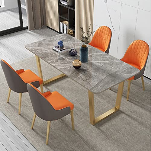 LAKIQ Modern Rectangle Dining Table Sintered Stone Small Apartment Kitchen Dining Room Table with Double Pedestal-Table Only (Gray, 55.1" L x 31.5" W x 29.5" H)