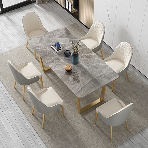 LAKIQ Modern Rectangle Dining Table Sintered Stone Small Apartment Kitchen Dining Room Table with Double Pedestal-Table Only (Gray, 55.1" L x 31.5" W x 29.5" H)