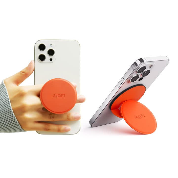 MOFT Universally Compatible Magnetic Phone Grip Stand, 360° Rotation Adjustable Angles, Pocket-Friendly for Andriod, iPhone and All Smartphones,Orange