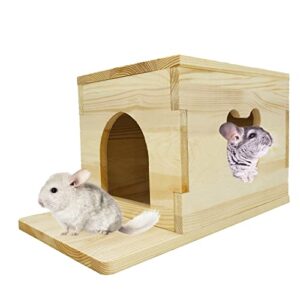 Pet Chinchilla House with Platform, Guinea Pig Cage Wooden Hut, Bunny Houses and Hideouts with Window, Small Animal Hideout for Hedgehog, Kitten, Squirrel, Sugar Gliders, Rabbit