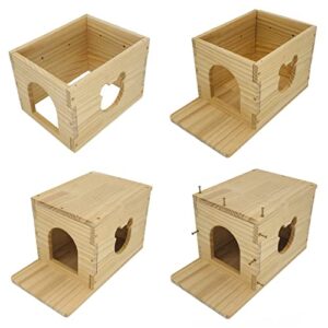 Pet Chinchilla House with Platform, Guinea Pig Cage Wooden Hut, Bunny Houses and Hideouts with Window, Small Animal Hideout for Hedgehog, Kitten, Squirrel, Sugar Gliders, Rabbit