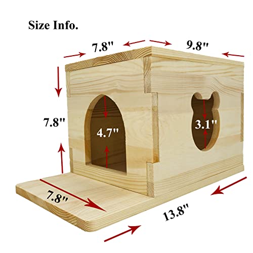 Pet Chinchilla House with Platform, Guinea Pig Cage Wooden Hut, Bunny Houses and Hideouts with Window, Small Animal Hideout for Hedgehog, Kitten, Squirrel, Sugar Gliders, Rabbit