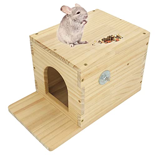 Pet Chinchilla House with Platform, Guinea Pig Cage Wooden Hut, Bunny Houses and Hideouts with Window, Small Animal Hideout for Hedgehog, Kitten, Squirrel, Sugar Gliders, Rabbit