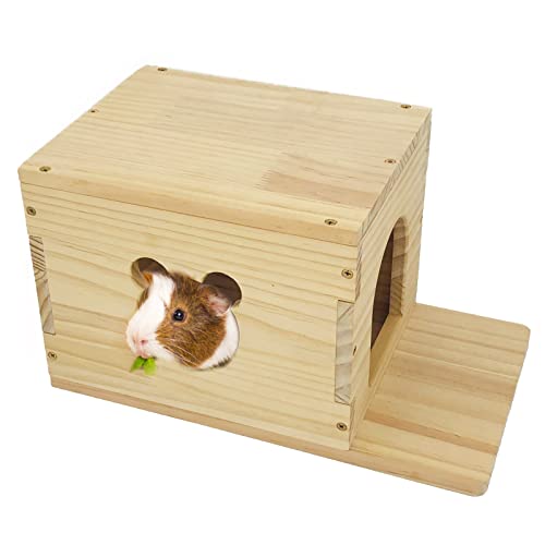 Pet Chinchilla House with Platform, Guinea Pig Cage Wooden Hut, Bunny Houses and Hideouts with Window, Small Animal Hideout for Hedgehog, Kitten, Squirrel, Sugar Gliders, Rabbit