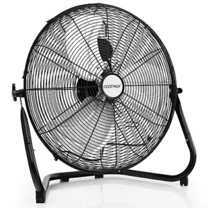 costway floor fan, 20-inch high velocity floor fan with 225° adjustable tilt, 3-speed adjustable, heavy duty metal industrial floor fan for home garage warehouse workshop outdoor indoor use, black