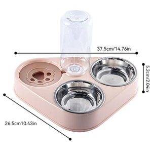 Dog Cat Double Bowl Food Water Feeder, 3 in 1 Pet Dog Feeder Bowl with 500ML Water Bottle,Automatic Water Storage,Anti-Tipping,Detachable,Cat Food Water Bowl Set (Blue)