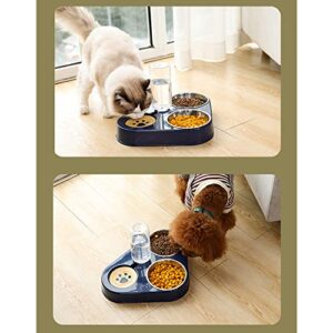 Dog Cat Double Bowl Food Water Feeder, 3 in 1 Pet Dog Feeder Bowl with 500ML Water Bottle,Automatic Water Storage,Anti-Tipping,Detachable,Cat Food Water Bowl Set (Blue)