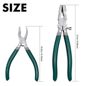 GINWORD 9Pcs Heavy Duty Glass Running Breaking Pliers and Class Cutters Tools Kit, Breaker Grozer Pliers with Curved Jaws,Glass Cutters for Stained Glass, Mosaics, Fusing, Breaking