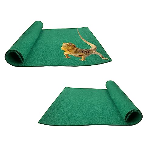 MUYG 2 Pcs Reptile Carpet Mat,Reptile Terrarium Carpet Substrate Floor Bearded Dragon Tank Liner Mats Supplies Soft Pet Habitat Bedding for Gecko Leopard Gecko Tortoise Snake 23.6" x 15.7"(Green)