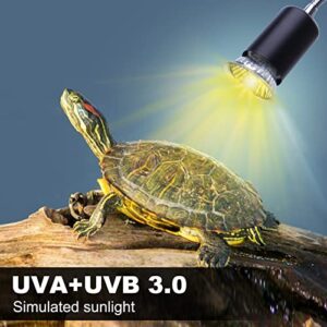 PewinGo Reptile Heat Lamp, UVA UVB Light for Aquarium Turtle Tank, with 2 * 50w Basking Bulb and 360° Swivel Clamp Stand for Tortoise, Snake, Frog, Lizard, Cockatoo, Chameleon. Halogen, Yellow Light