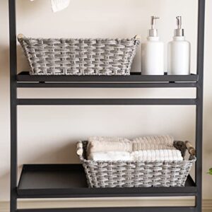 ROSOS Wicker Baskets 2 Pack, Washable Big Wicker Baskets for Storage with Wooden Handles, Waterproof Plastic Wicker Storage Basket for Shelves, Large Wicker Basket in Size 14.5"x10.6"x4.5", Grey