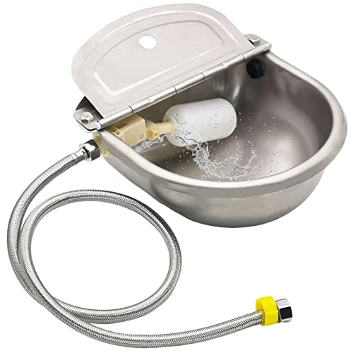 Fhiny Automatic Livestock Waterer Kit Stainless Steel Cow Drinking Water Bowl with Float Valves Water Pipe Cattle Trough Farm Animals Accessories for Cow Horse Goat Pig Dog