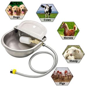 Fhiny Automatic Livestock Waterer Kit Stainless Steel Cow Drinking Water Bowl with Float Valves Water Pipe Cattle Trough Farm Animals Accessories for Cow Horse Goat Pig Dog