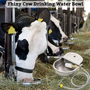 Fhiny Automatic Livestock Waterer Kit Stainless Steel Cow Drinking Water Bowl with Float Valves Water Pipe Cattle Trough Farm Animals Accessories for Cow Horse Goat Pig Dog