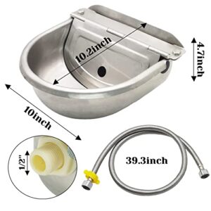 Fhiny Automatic Livestock Waterer Kit Stainless Steel Cow Drinking Water Bowl with Float Valves Water Pipe Cattle Trough Farm Animals Accessories for Cow Horse Goat Pig Dog