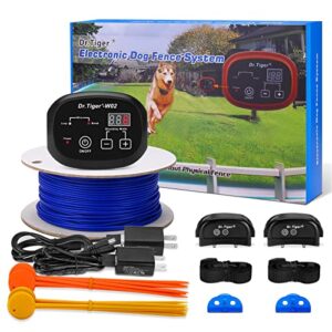 dr.tiger electric fence for dogs - underground fence for dogs, with waterproof and rechargable receivers, tone/shock correction training collar (in-ground 2 dog fence kit)