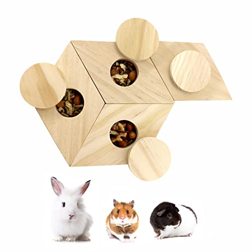 FOREST LANGUAGE Wooden Enrichment Foraging Toy 4Pcs Mental Stimulation Toy for Hamster,Guinea Pig,Rabbit,Chinchilla Enrichment Forging Toys