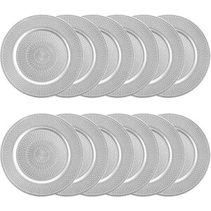 DEAYOU 12 Pack Round Charger Plate, 13-inch Silver Beaded Chargers for Dinner Plates, Plastic Reusable Charger Plate, Decorative Charger Platters for Wedding, Table Setting, Party, Event, Holiday