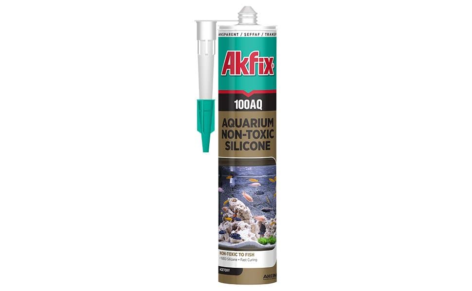 Akfix 100AQ Aquarium Safe Silicone Sealant - Waterproof Bond to Glass, Clear 100% Silicone Sealer for Freshwater & Saltwater Aquarium, Solvent-Free, Non-Toxic | 2 - Pack, 9.5 Oz. Transparent